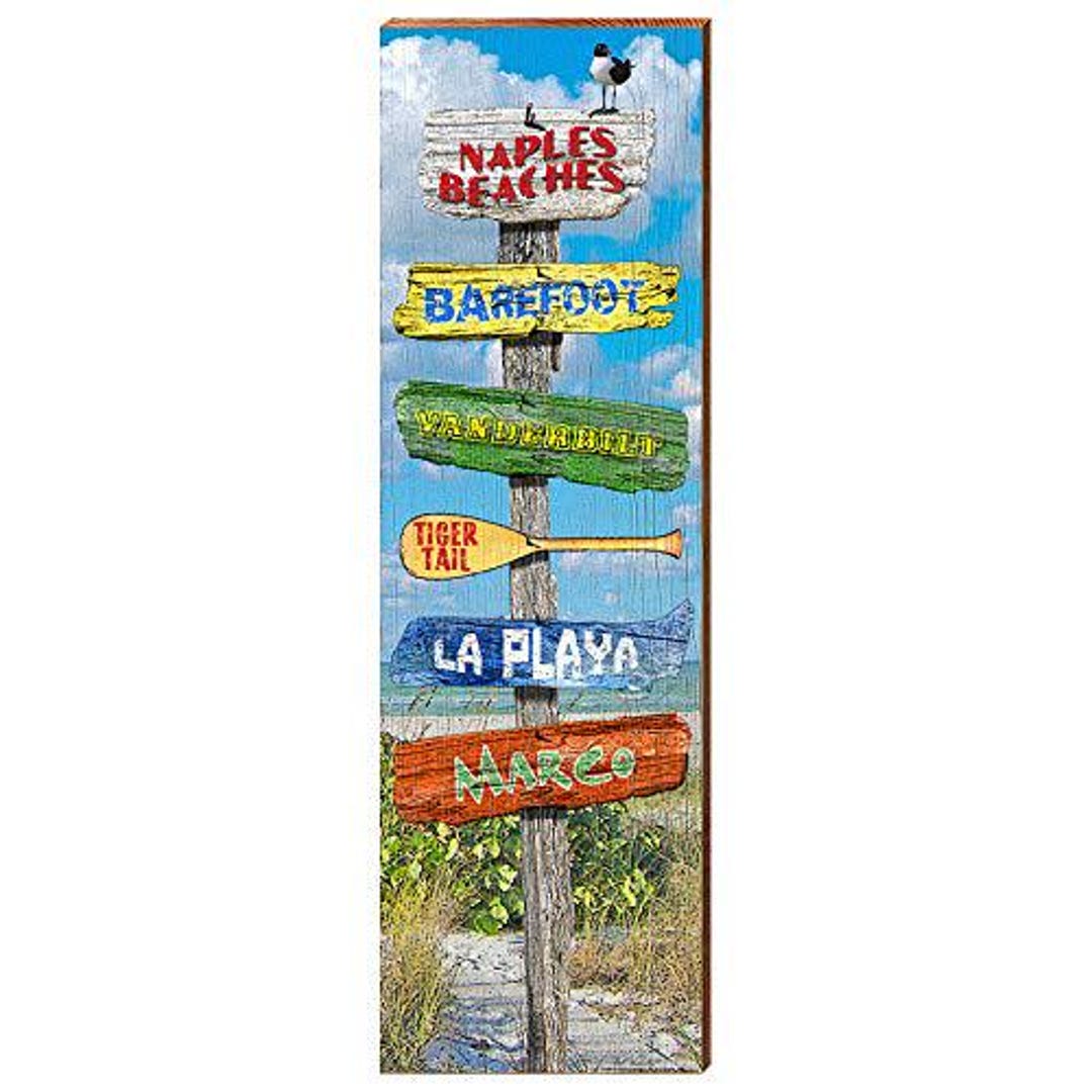 Naples Beaches Directional Sign Home Decor Art Print on Real Wood - Etsy