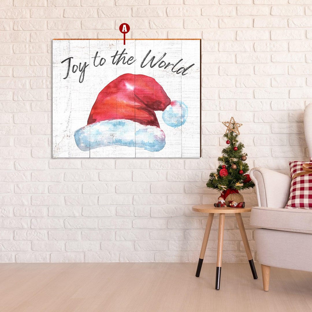 Customizable Santa Hat Christmas Sign Wall Art Print on Real Wood - Etsy