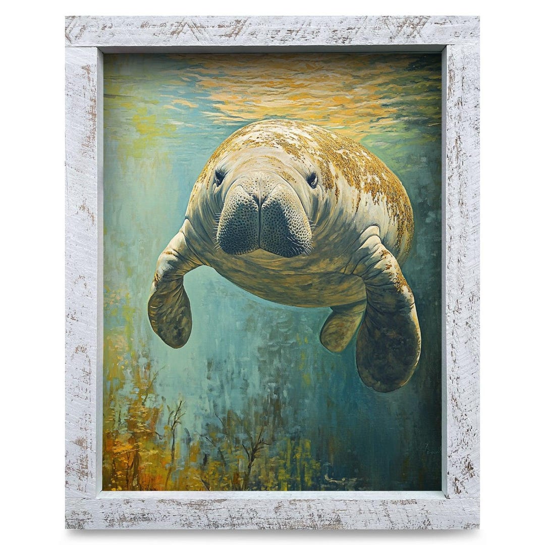 Manatee Swim | Real Wood Framed Wall Art Print - Etsy