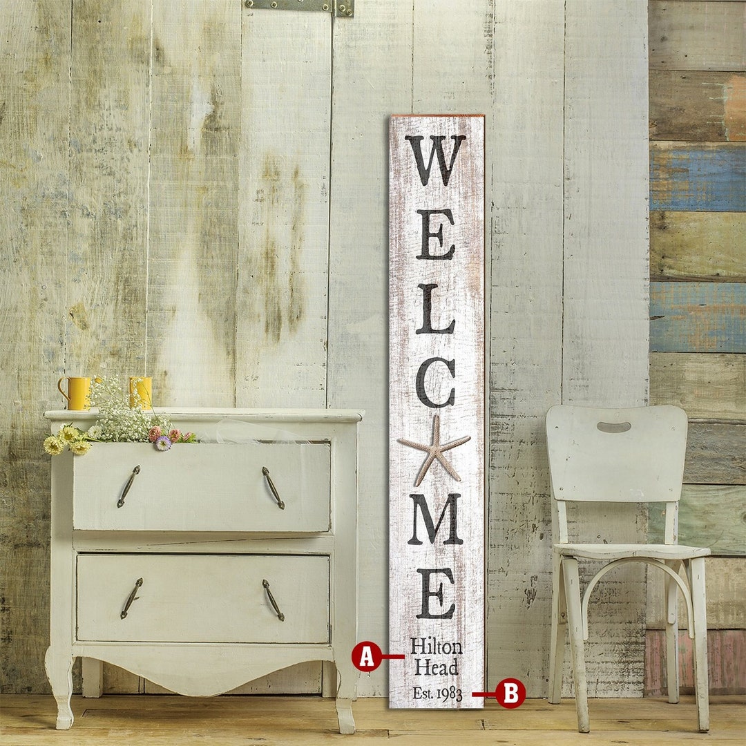 Personalized Welcome Wooden Sign With Starfish | Customizable Wall Art ...