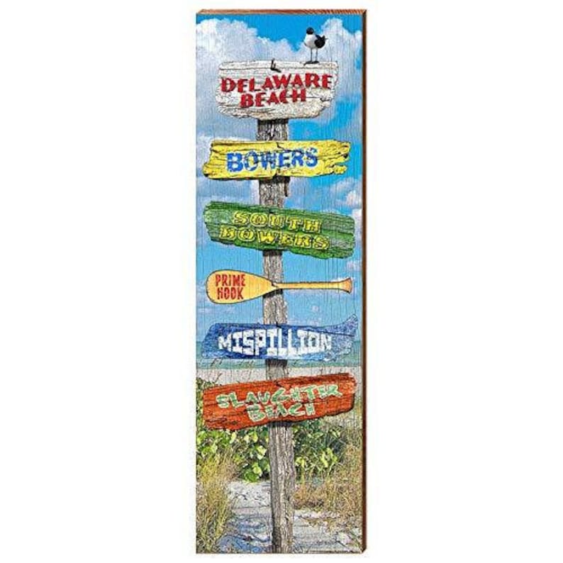 Delaware Beach Directional Sign Home Decor Art Print on Real Wood 9 ...