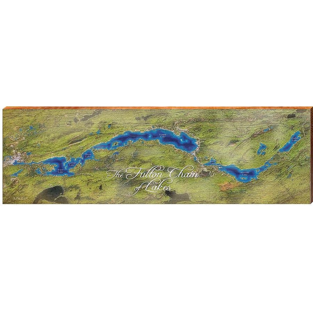 The Fulton Chain of Lakes Map Home Decor Art Print on Real Wood - Etsy