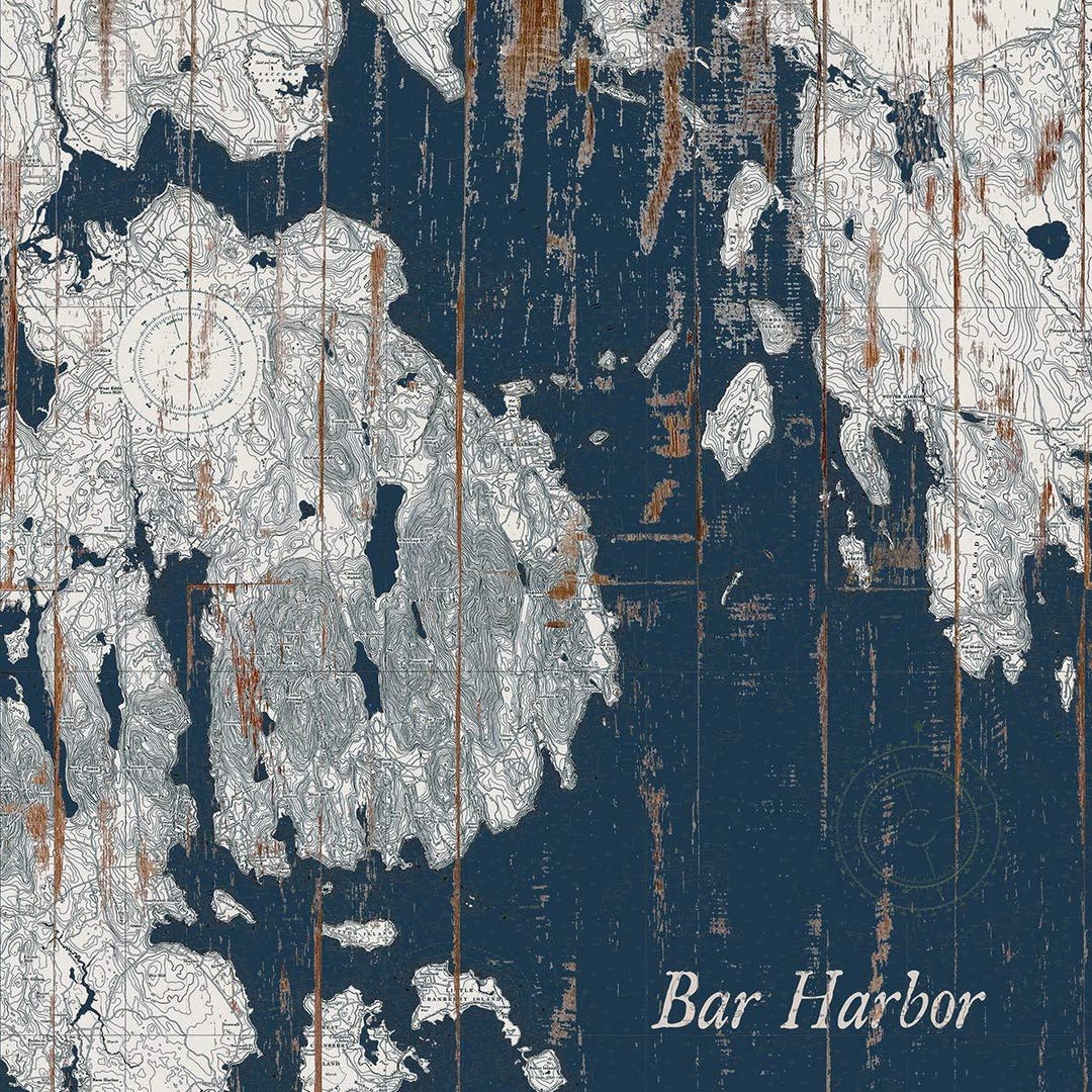Bar Harbor, Maine Shabby Map Wooden Sign | Wall Art Print on Real Wood ...