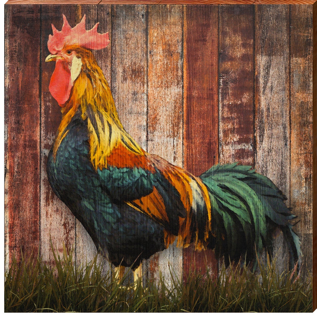 Strutting Rooster Wall Art Print on Real Wood - Etsy