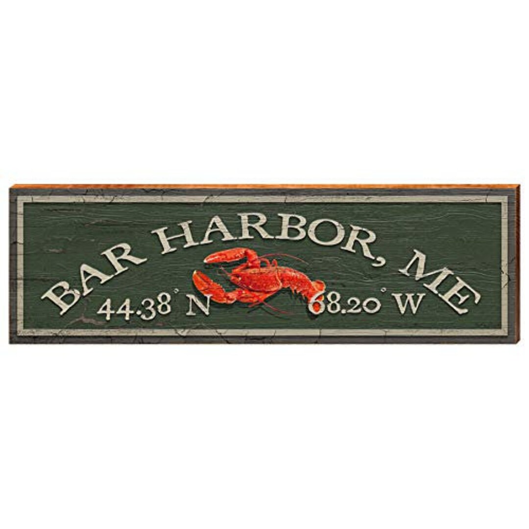 Bar Harbor, Maine Lobster Wooden Latitude Longitude Sign Wall Art Print ...