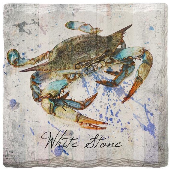 White Stone Watercolor Blue Crab Coaster Set COR4 Coasters Drinkware ...