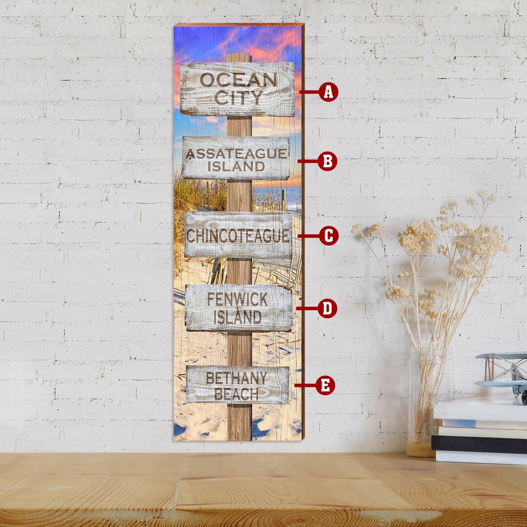 Personalized Coastal Directional Wooden Sign | Home Wall Art Print on ...