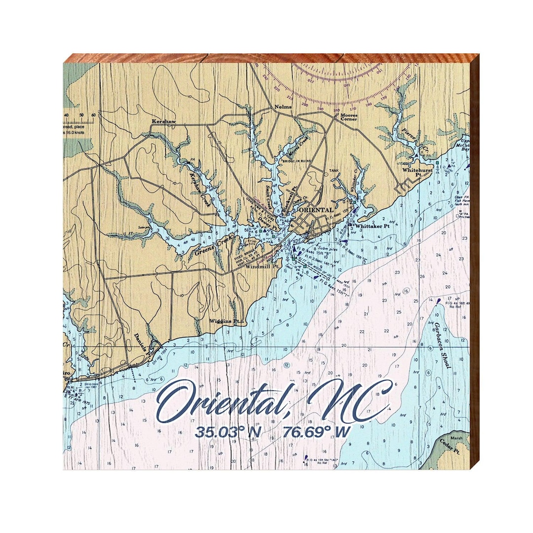 Oriental, NC NOAA Chart Map Sign Real Art Print on Wood - Etsy