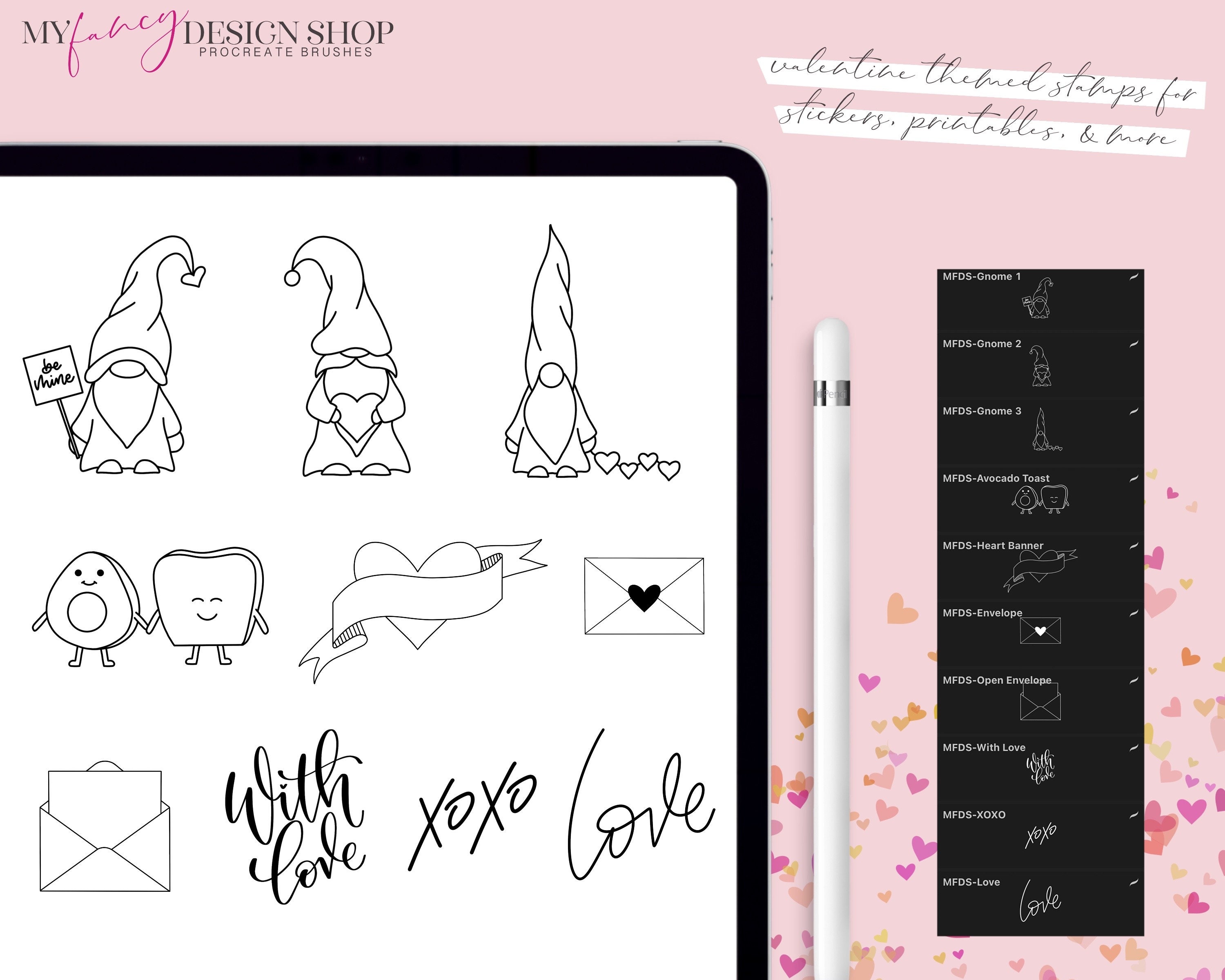 Valentine Heart Procreate Brushes - Stamp and Lettering Brush Set ...