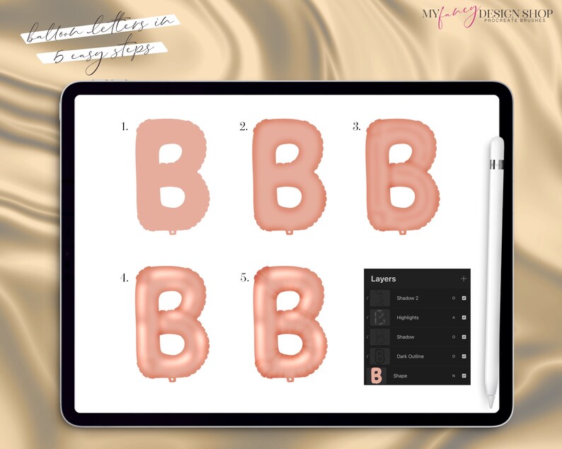 Balloon Letter Procreate Stamp Builder Foil Balloon Art - Etsy