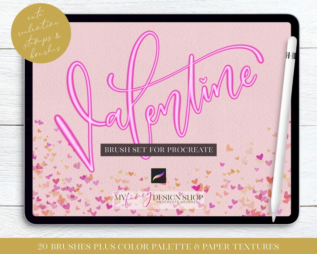 Valentine Heart Procreate Brushes - Stamp and Lettering Brush Set ...