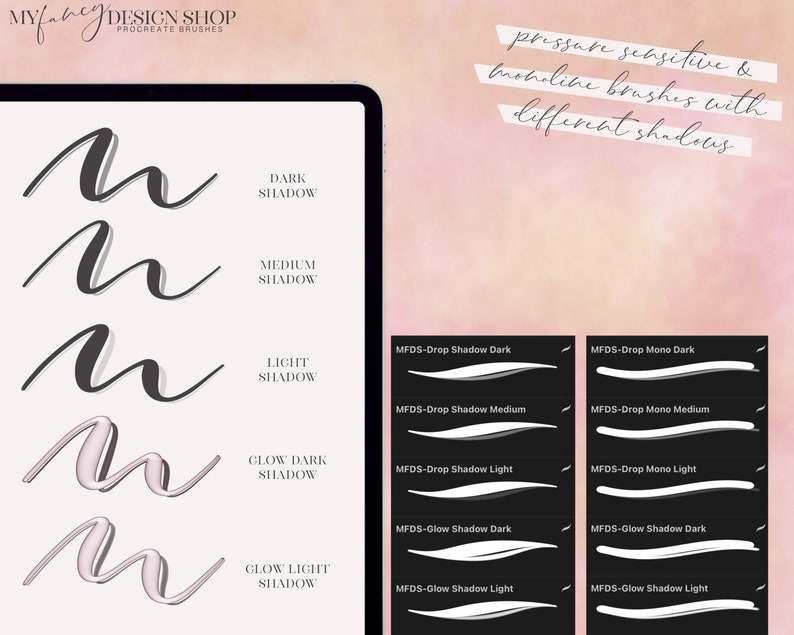 Drop Shadow Lettering Procreate Brushes Digital Calligraphy - Etsy