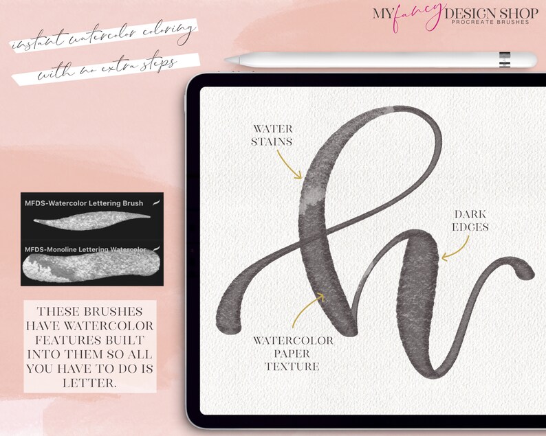 Watercolor Lettering Procreate Brushes Procreate - Etsy