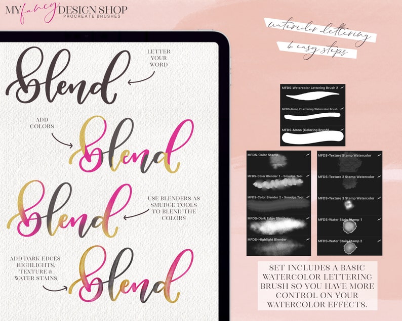 Watercolor Lettering Procreate Brushes Procreate - Etsy