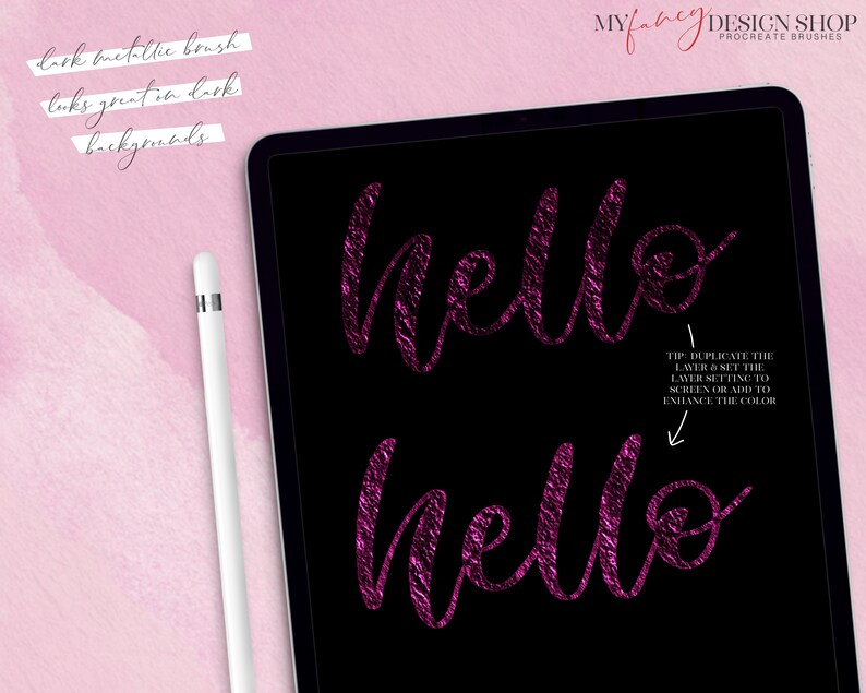 Metallics Lettering Procreate Brushes - Digital Texture Calligraphy ...