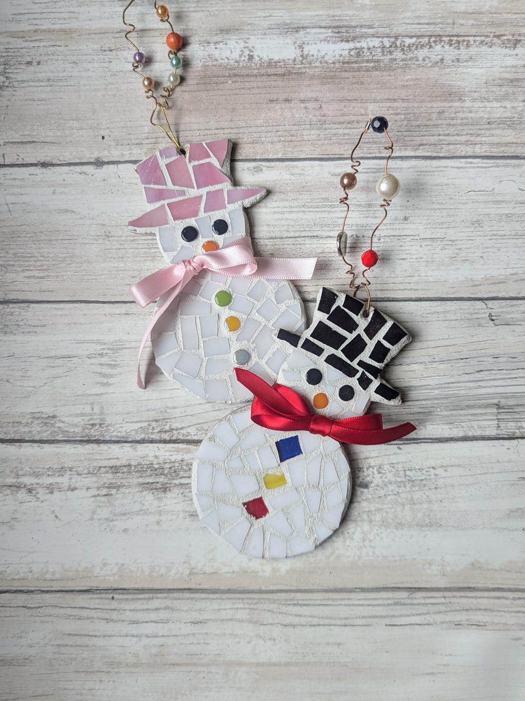 DIY Stained Glass Mosaic Snowman Ornaments Kit, Craft Gifts for Adults ...