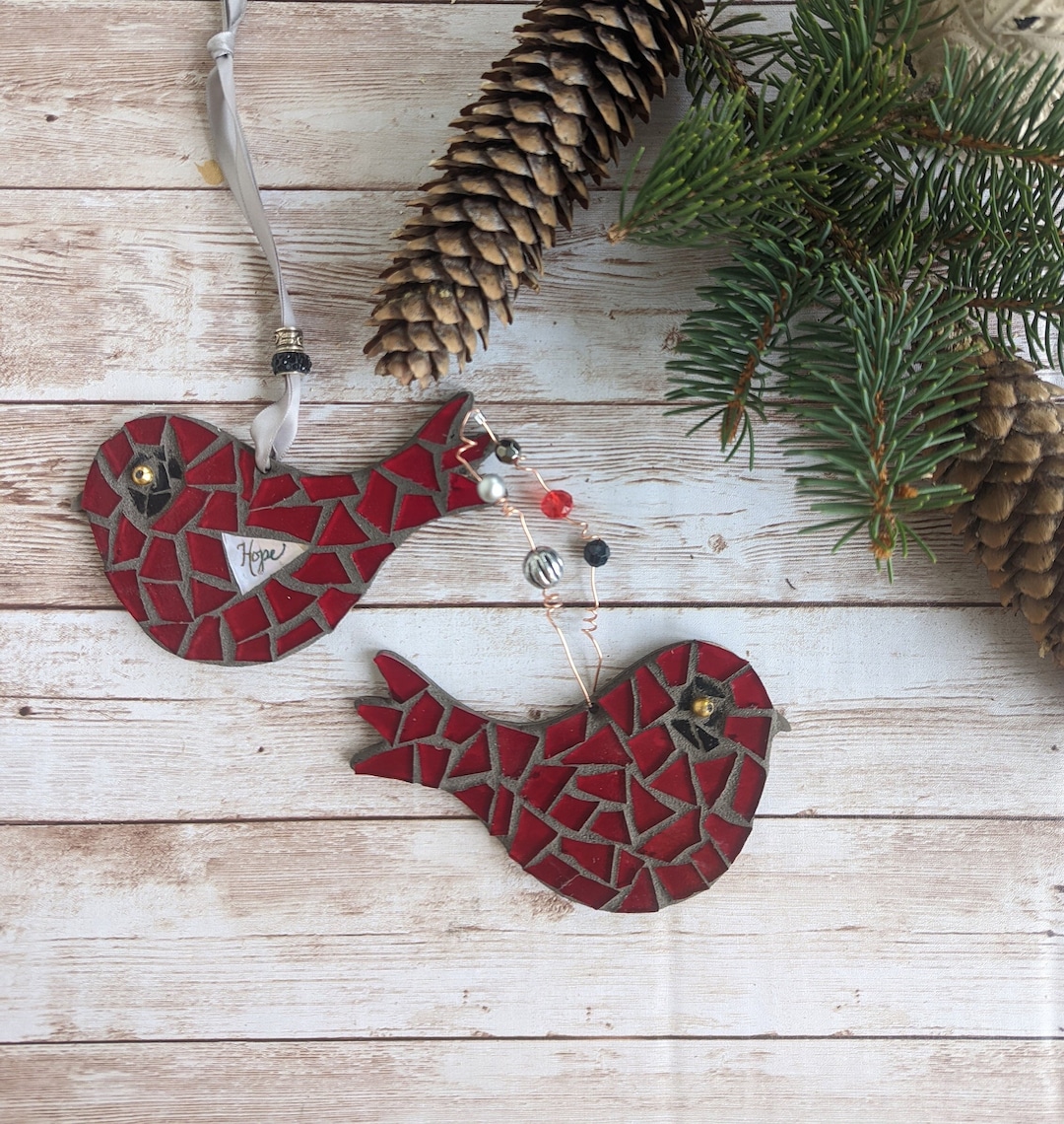 Craft Kit for Adults, Cardinal Bird Kit, Hand Cut Glass Mosaic Kit, DIY ...