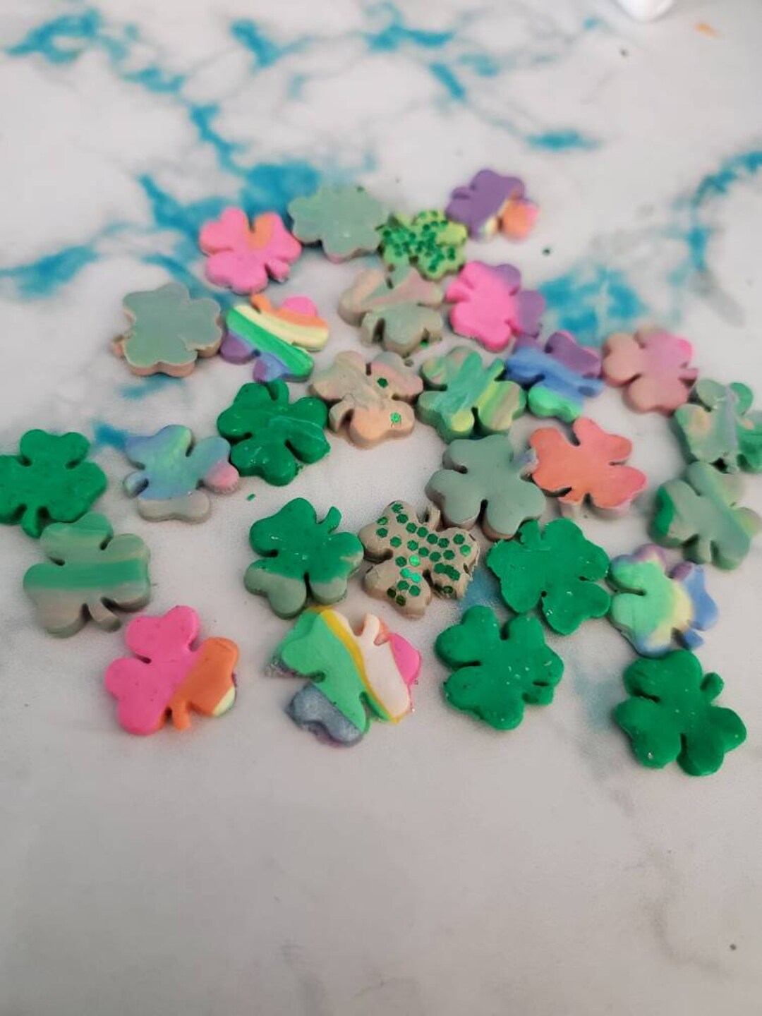 Tiny 3 Leaf Clover Shamrock Clay Slices, Green or Rainbow for Spring ...
