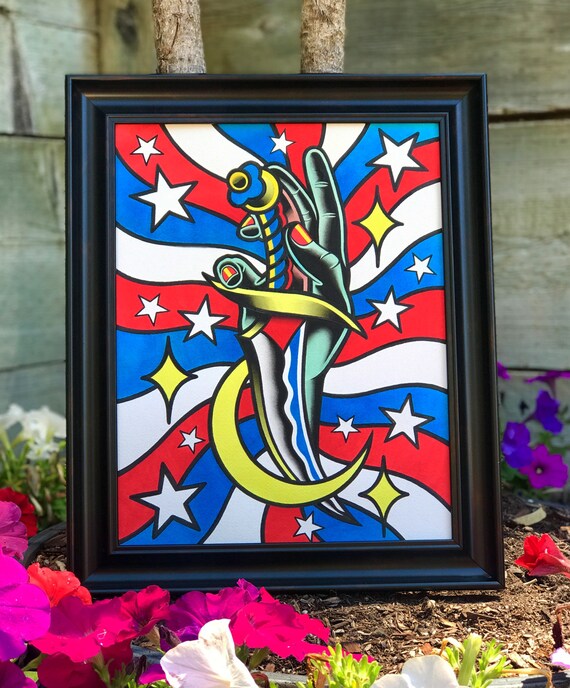 Art & Collectibles Prints USA Neo-Traditional Hand Dagger & Moon Sailor ...
