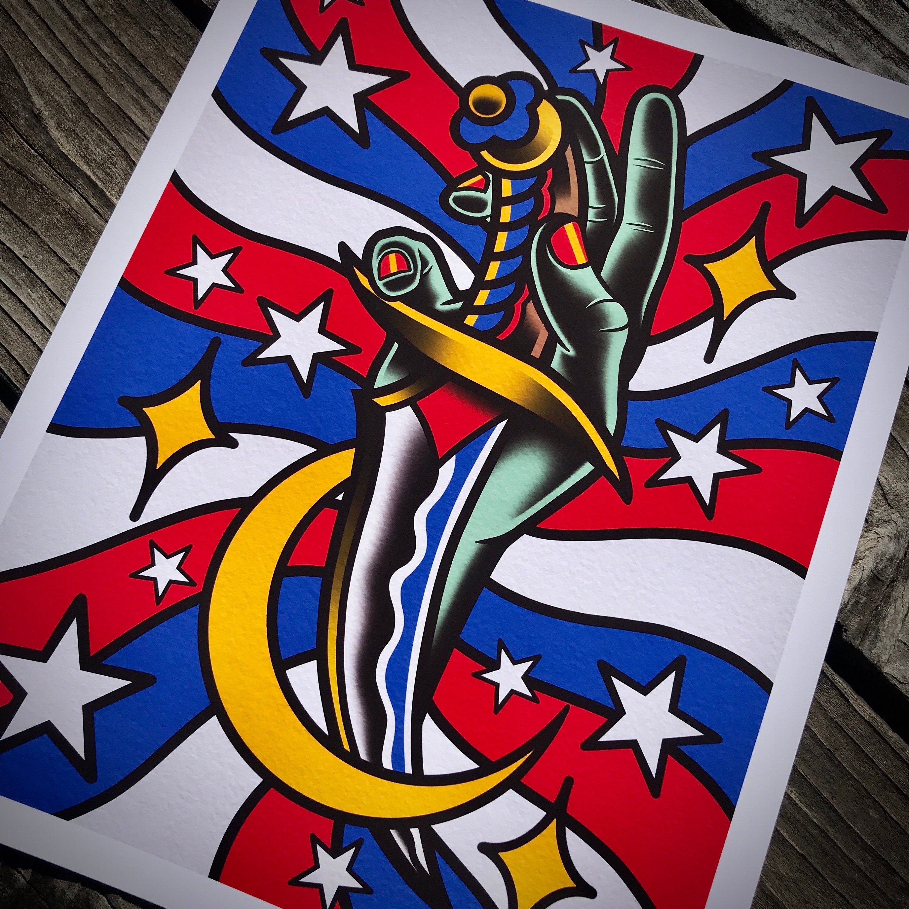 Art & Collectibles Prints USA Neo-Traditional Hand Dagger & Moon Sailor ...
