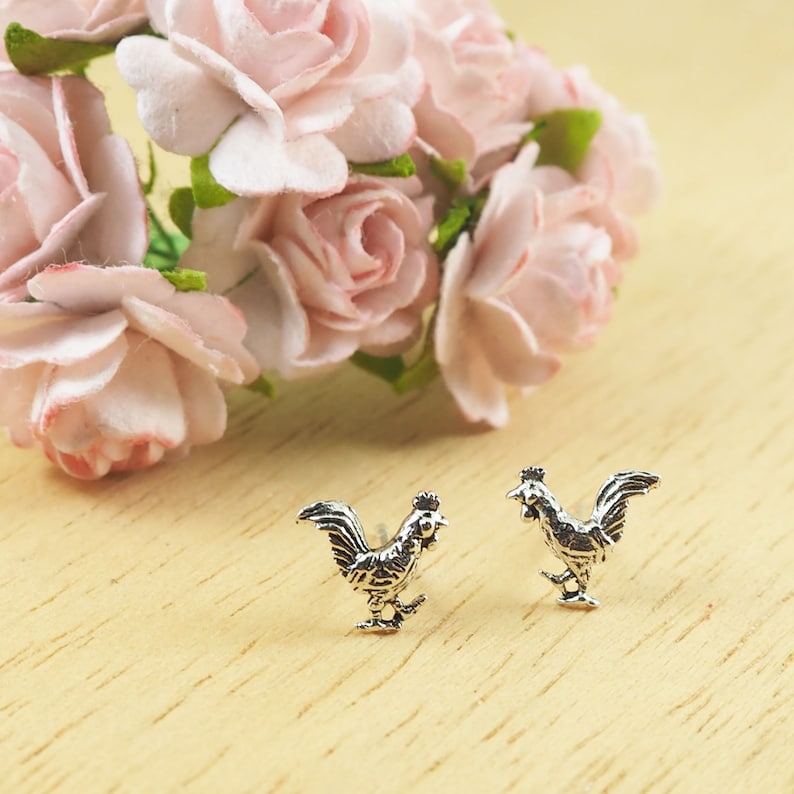 Rooster Stud Earrings, Chicken Earrings, Animal Earrings / PK28 - Etsy