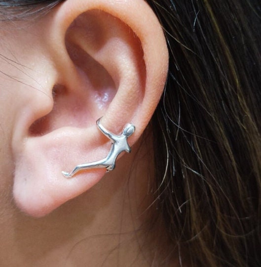 925 Sterling Silver People Ear Cuff, Human Conch Ear Cuff, Climbing Man ...