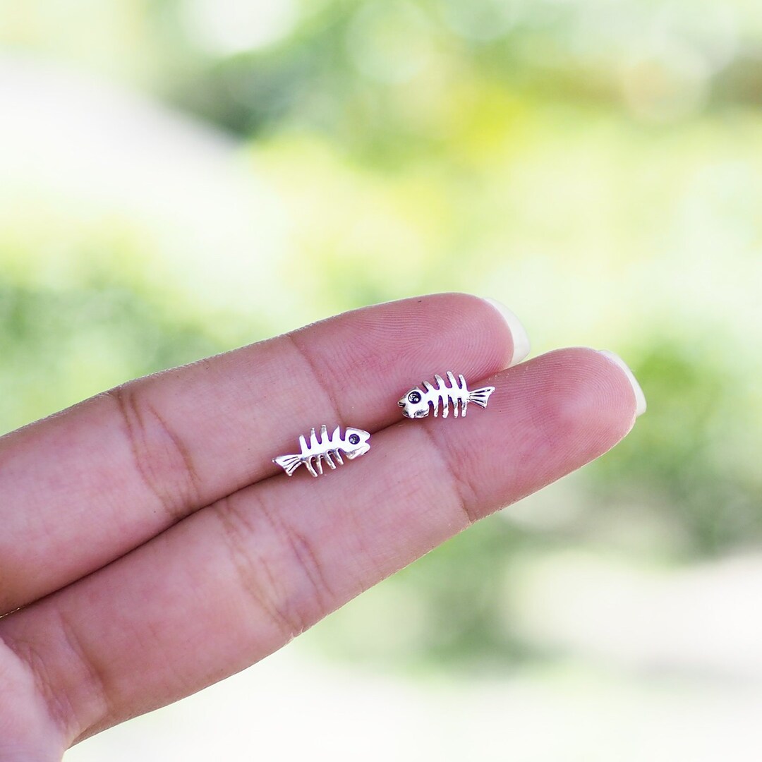 Fish Bone Stud Earrings, Fish Earrings, Food Earrings, Tiny Stud ...