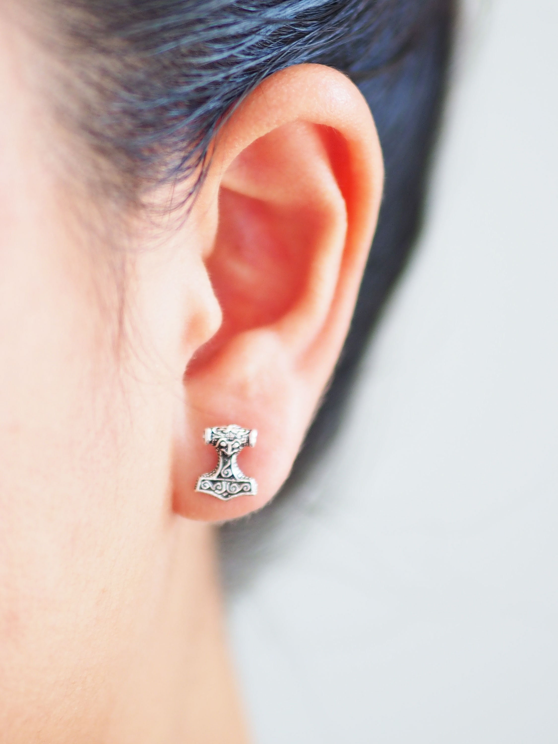 Sterling Silver Thor Hammer Earrings | Viking Norse Stud Jewelry ...