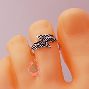 2 Leaf Toe Ring, Sterling Silver Toe Ring, Boho Toe Ring, Leaf Ring, Adjustable Toe Ring / TO4 ...