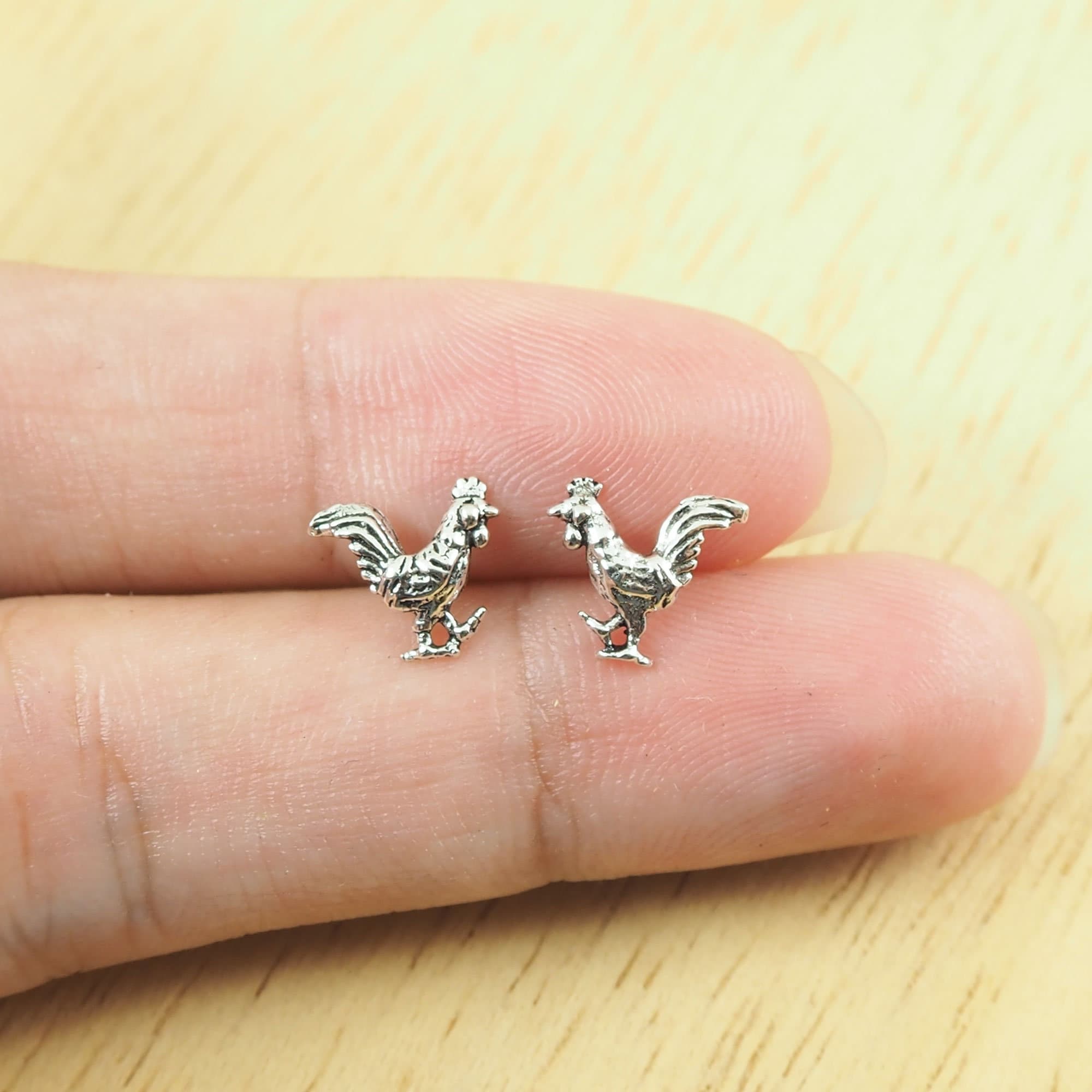 Rooster Stud Earrings Chicken Earrings Animal Earrings / | Etsy