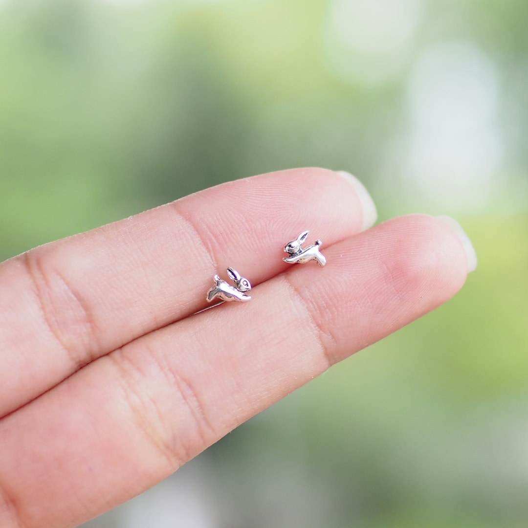 Tiny Rabbit Stud Earrings, Rabbit Jewelry, Animal Earrings, Bunny ...