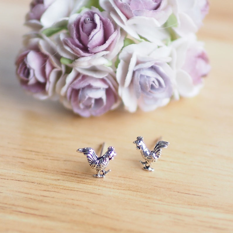Rooster Stud Earrings, Chicken Earrings, Animal Earrings / PK28 - Etsy