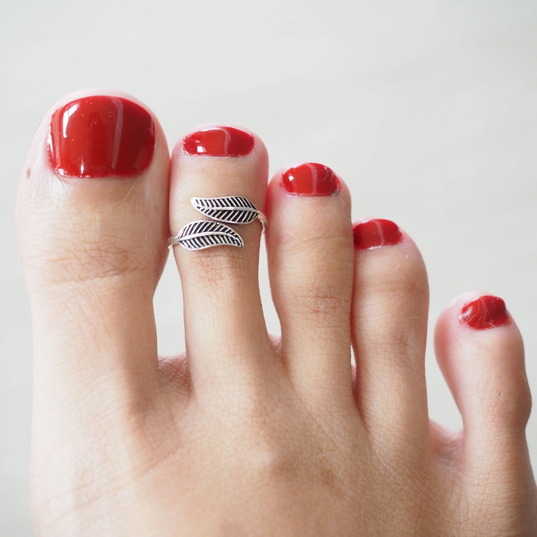 2 Leaf Toe Ring, Sterling Silver Toe Ring, Boho Toe Ring, Leaf Ring ...