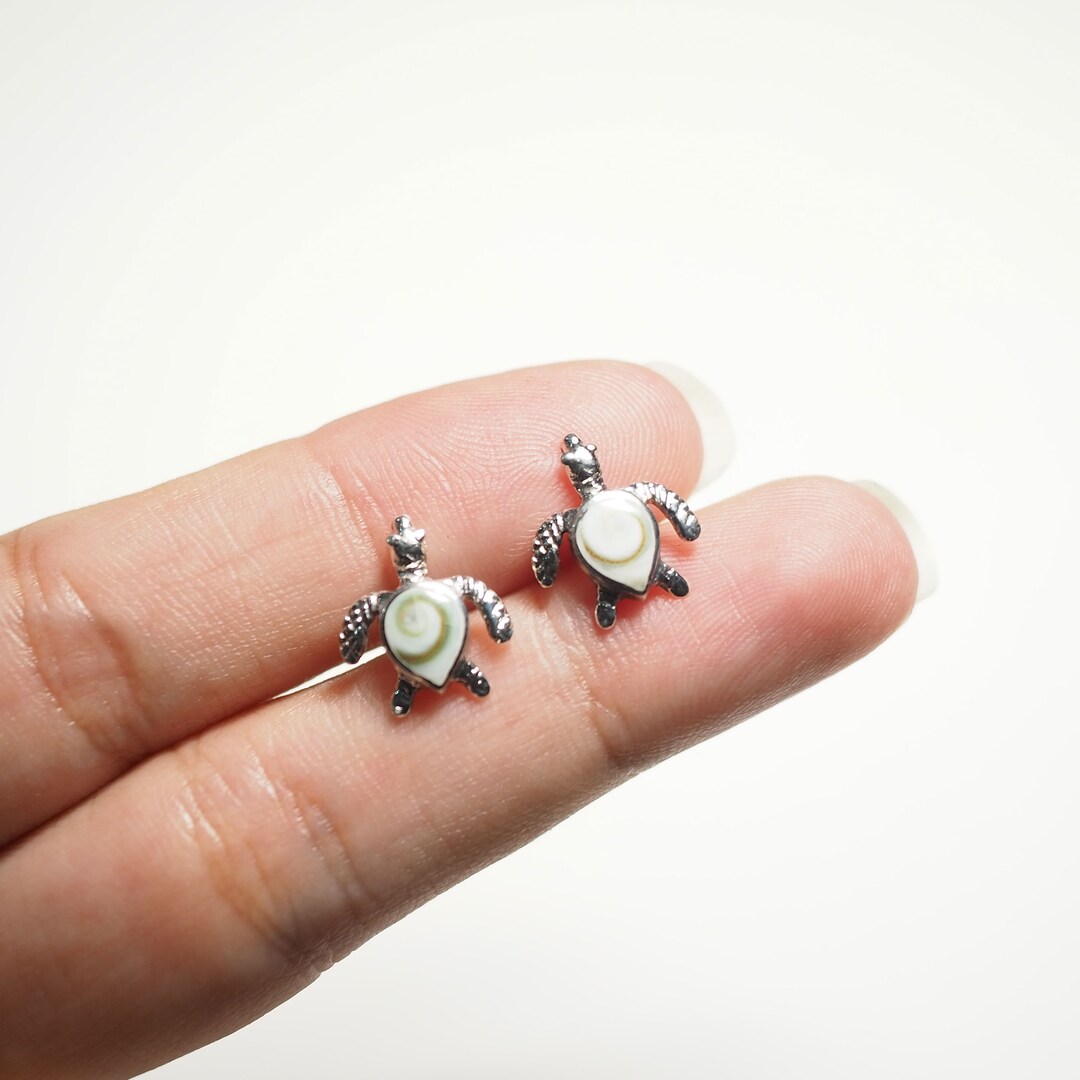 Sea Turtle Stud Earrings Sterling Silver Shell Turtle Earrings Nautical ...