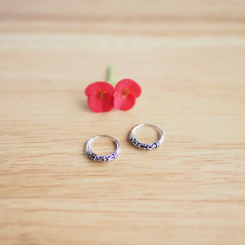 12 Mm Small Hoop Earrings, Bali Style Jewelry, Tribal Ethnic Earrings ...