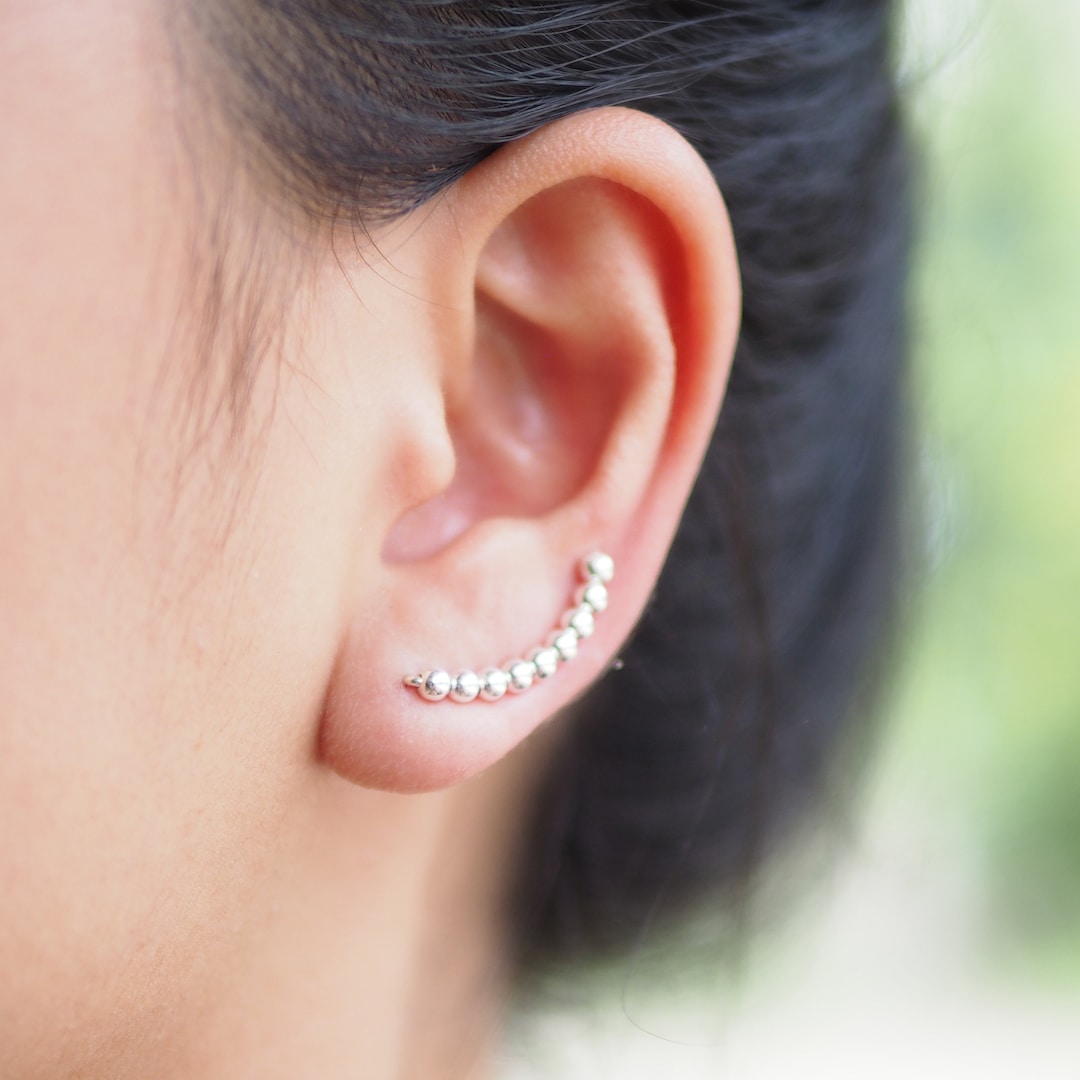 Sterling Silver Ball Ear Climber Earrings, Ball Earrings, Ear Crawler ...