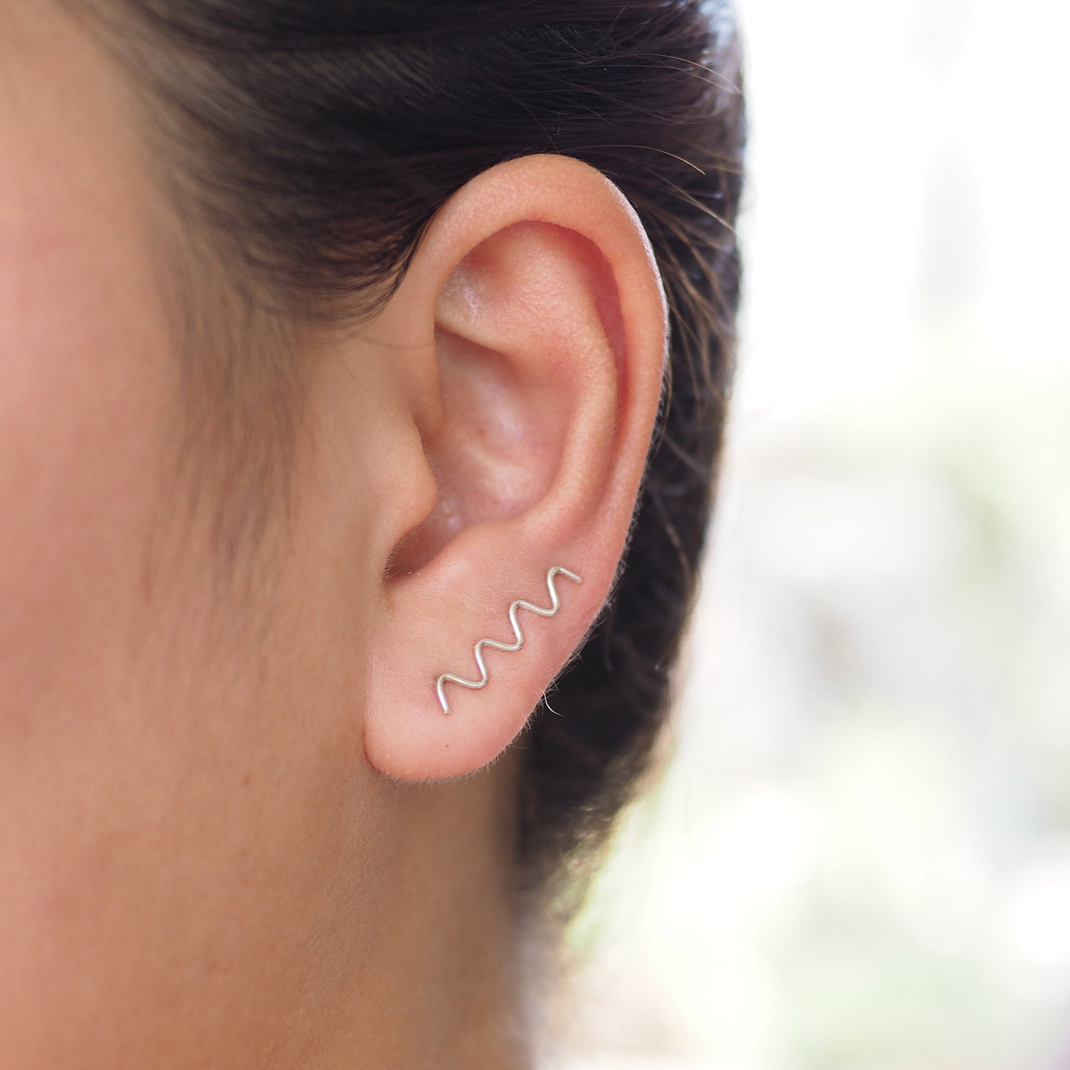 Zig Zag Ear Climber Earrings Line Earrings Minimalist | Etsy