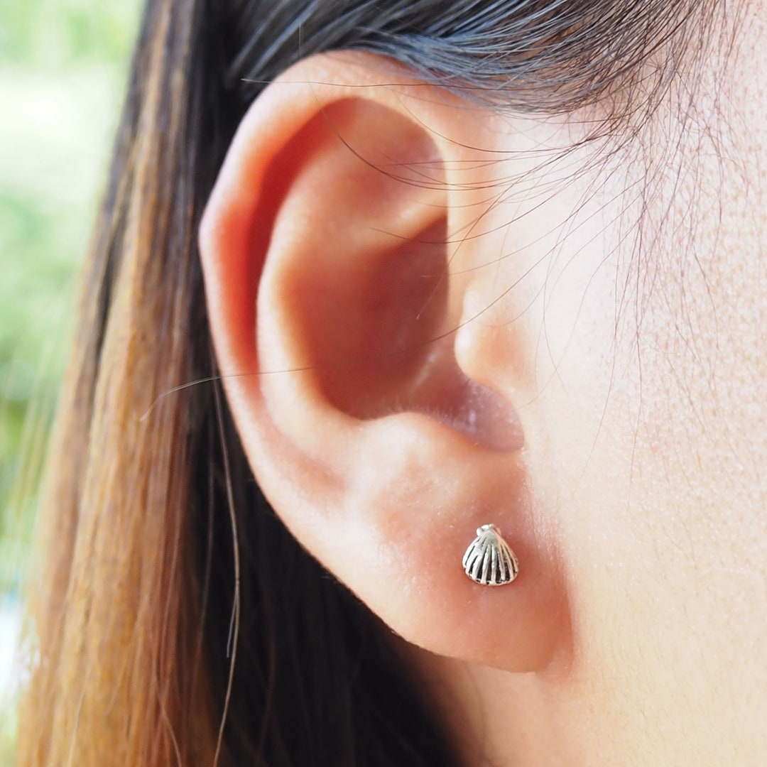 Small Shell Stud Earrings, Clam Shell Earrings, Beach Jewelry / BK203 ...