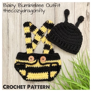 CROCHET PATTERN Baby Bumblebee Outfit, 0-12 Months Pattern, Baby Bee Beanie, Baby Diaper Cover ...