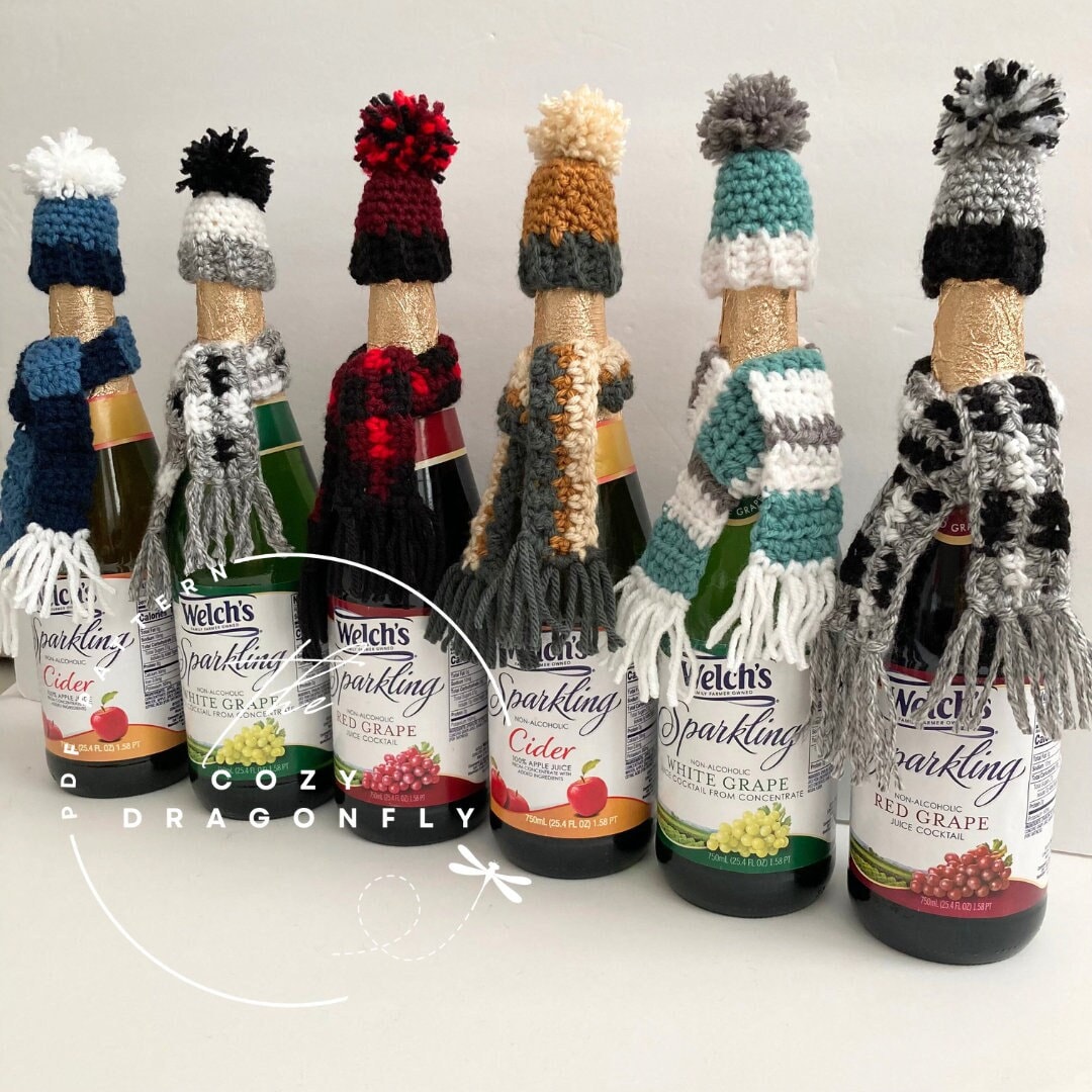 CROCHET PATTERN Bottle Hat and Scarf, Crochet Mini Ornament, Crochet ...