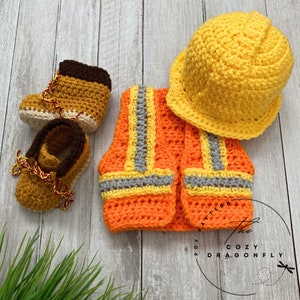 CROCHET PATTERN Baby Construction Outfit, Baby Work Boots, Pattern 0-9 ...