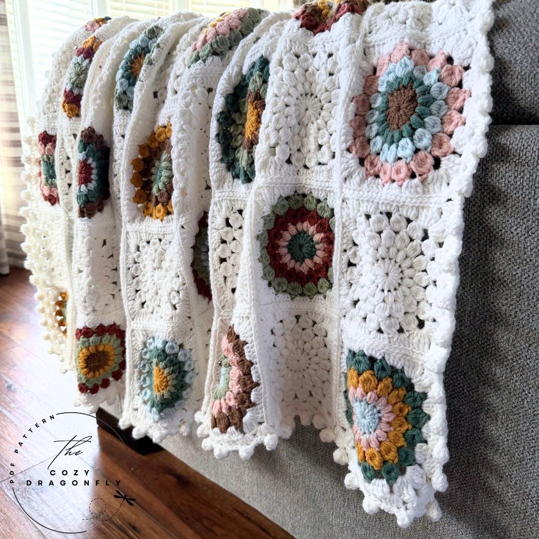 CROCHET PATTERN Sunburst Granny Scrapghan, Sunburst Square, Blanket ...