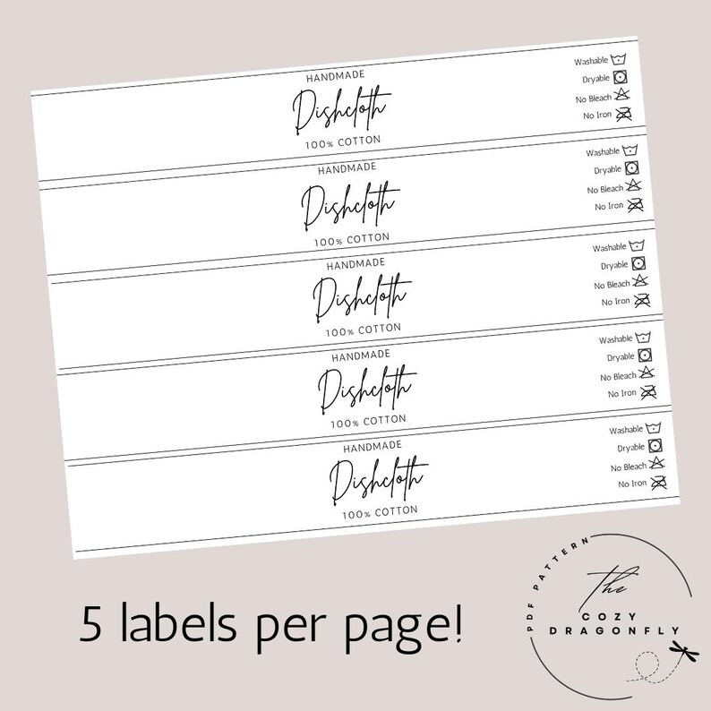 Printable Dishcloth Label, Washcloth Label, Handmade Crochet Tag, Knit ...