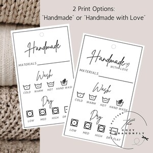 Printable Care Tags, Handmade Label, Washing Instructions Tag, Crochet ...