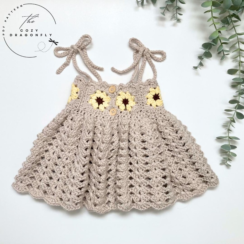 CROCHET PATTERN Baby Flower Dress, Sunflower or Daisy Granny Square ...