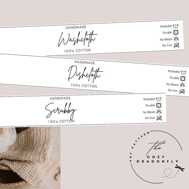 Printable Dishcloth Label, Washcloth Label, Handmade Crochet Tag, Knit ...