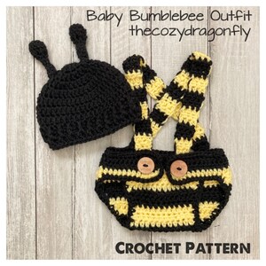 CROCHET PATTERN Baby Bumblebee Outfit, 0-12 Months Pattern, Baby Bee Beanie, Baby Diaper Cover ...