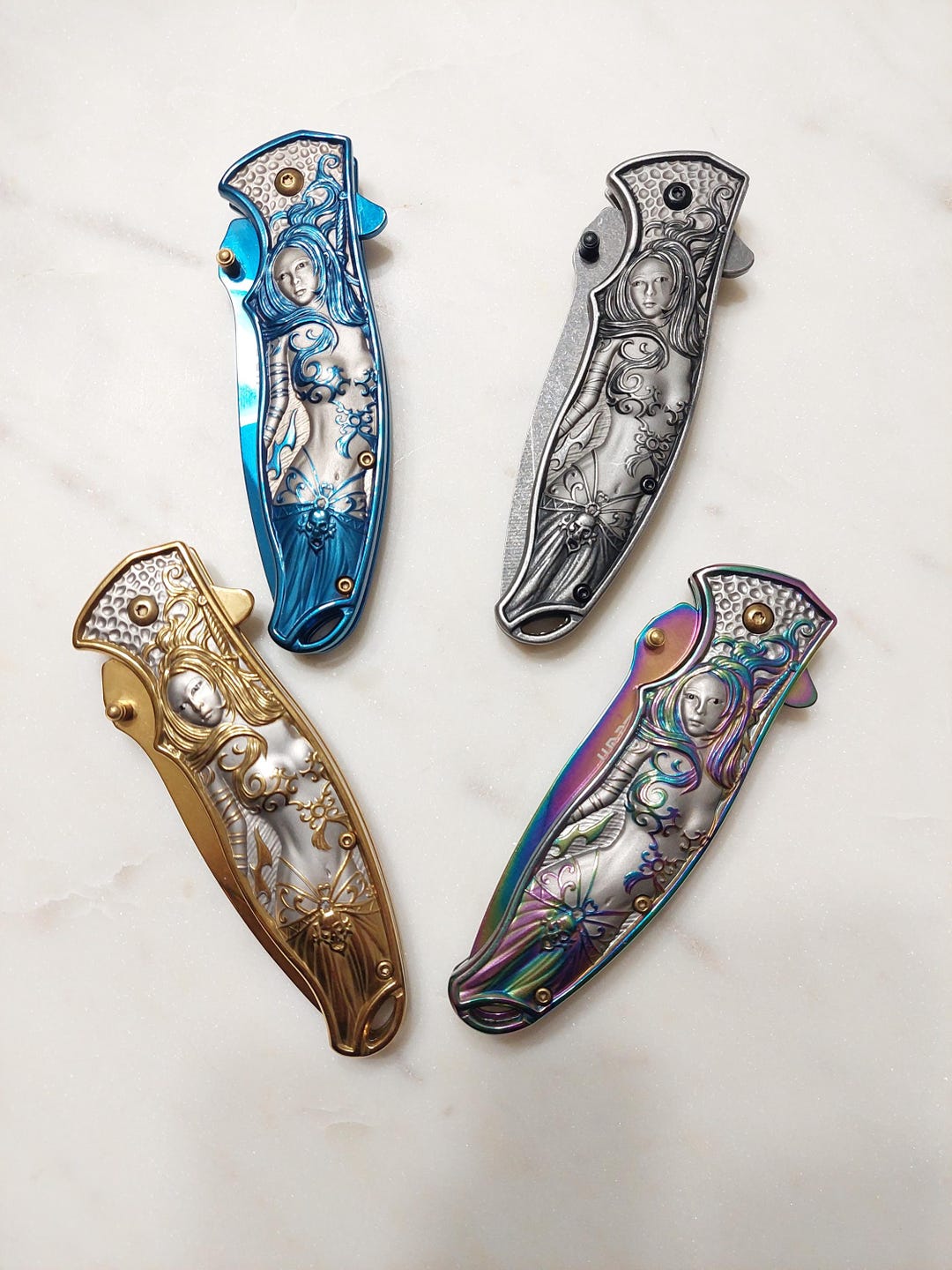 Mythical Spring Assisted Open Folding Knife - Mermaid Queen Fantasy ...