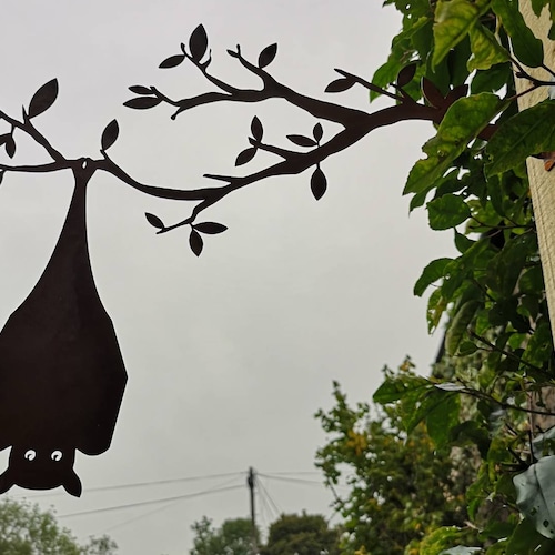 Rusty Metal Hanging Bat on Branch / Halloween Bat Decoration / - Etsy
