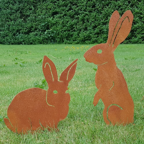 Rusty Metal Rabbits Garden Ornaments Art Rabbit Gift - Etsy